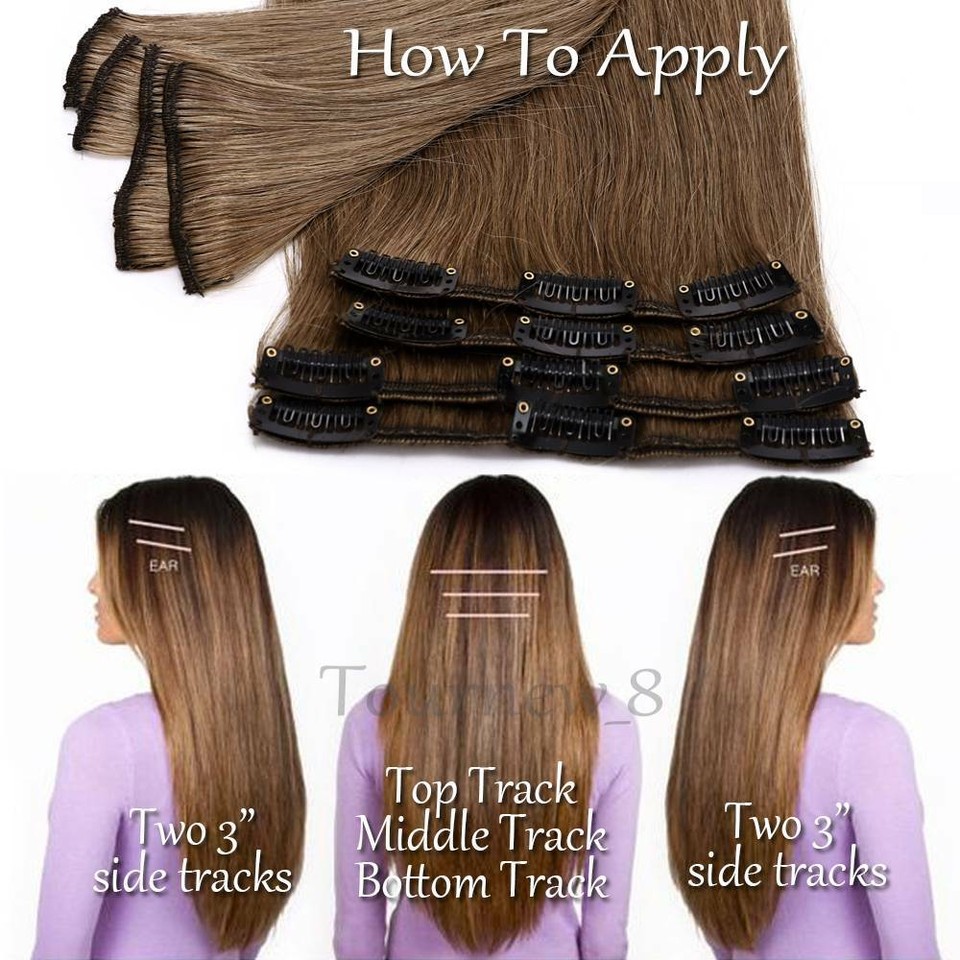 Clip in Remy Real Human Hair Extensions Full Head Long Weft Straight ...