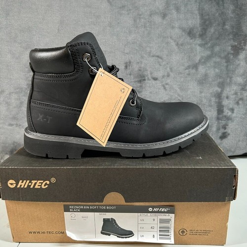 Hi-Tec Reznor Soft Toe Boots Black Ankle Workwear 6in Casual Mens Size ...