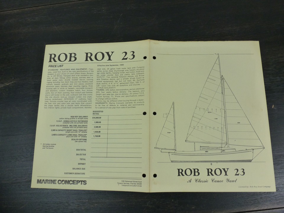 Rob Roy 23 original factory sailboat brochure | eBay