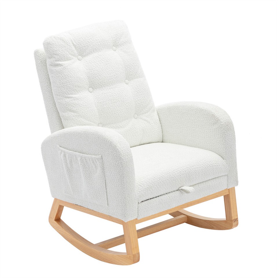 Accent Rocking Chair with Footrest High Back Rubber Wood Rocking Legs ...