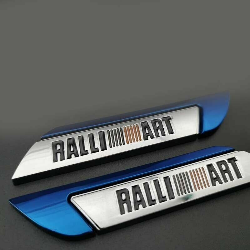 NEW JDM BLUE 2x For RALLIART Car Side Fender BADGE Emblems Decals ...