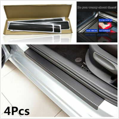 4X 3D Carbon Fiber Surface Car Door Sill Scuff Plate Anti-kick Scratch ...