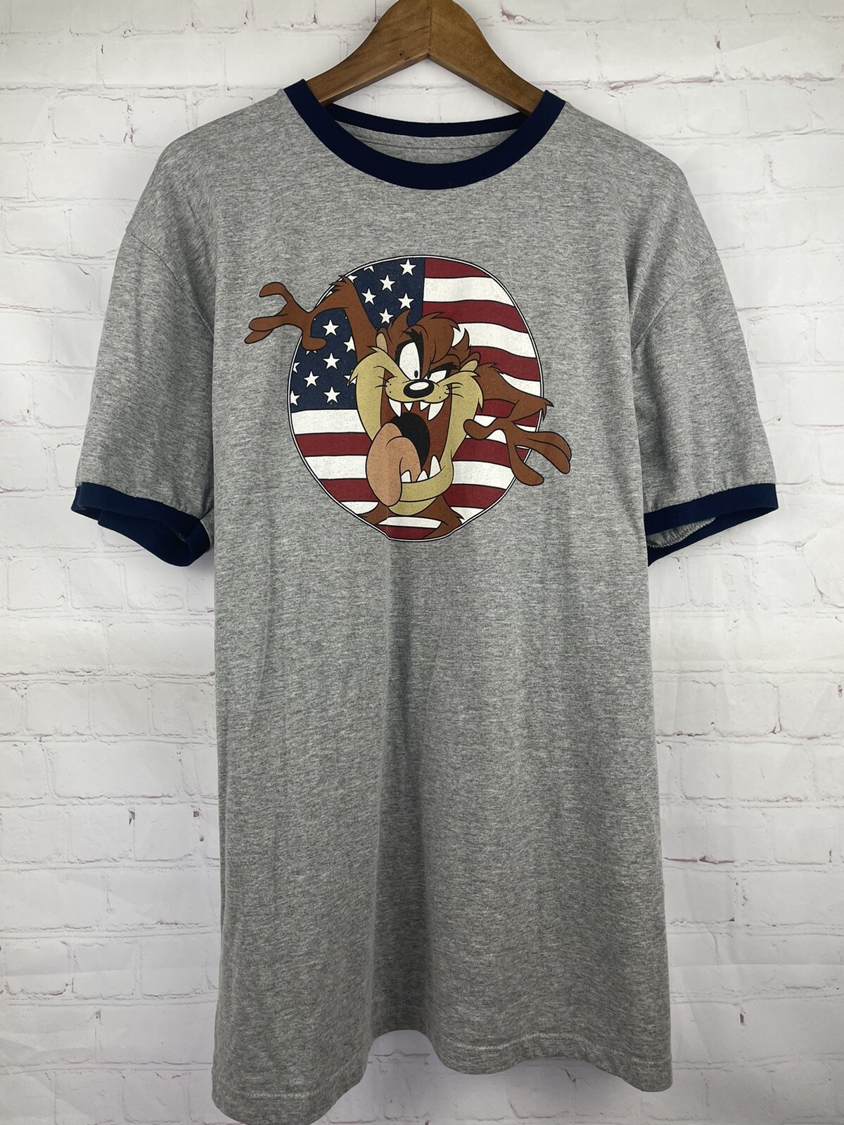 TAZ Looney Tunes American Flag Patriot T-shirt Size XL - Gem