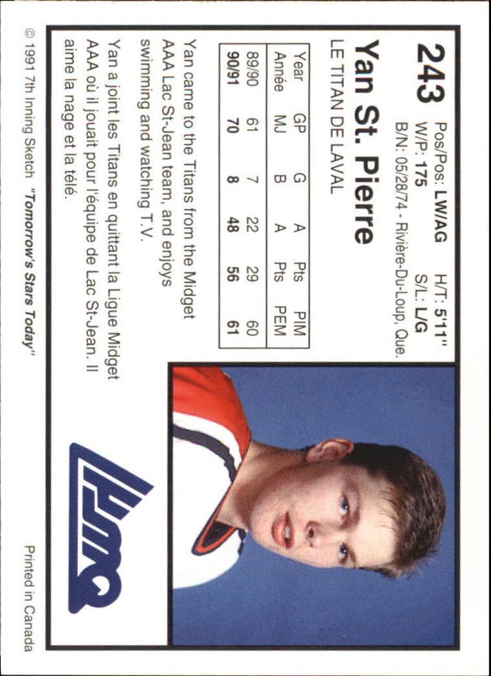 1991-92 7th Inning Sketch QMJHL #243 Yan St. Pierre | eBay