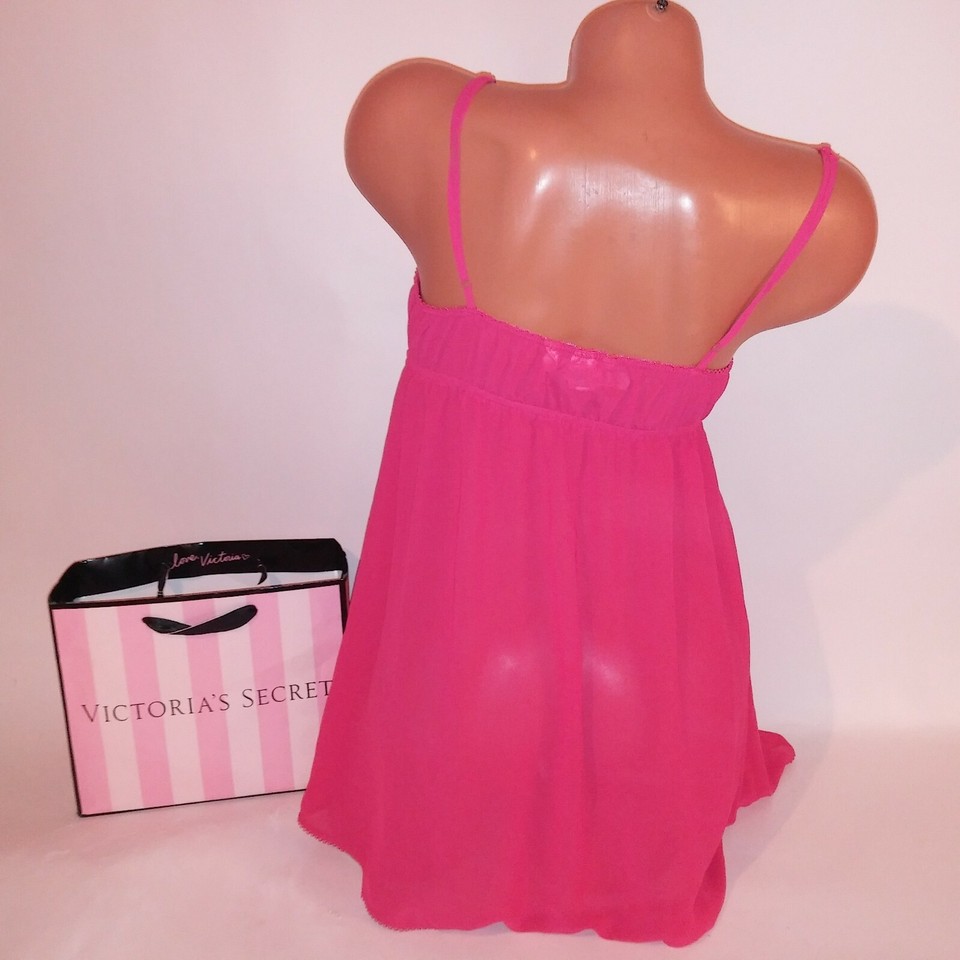 Vintage Victoria Secret Lingerie Babydoll Medium Dark Pink Solid Sheer ...