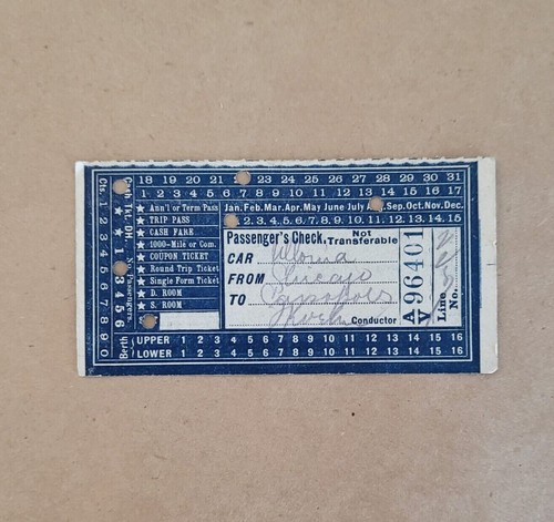 Antique 1800s Pullman Passenger Car Co Passenger Check Ticket | eBay