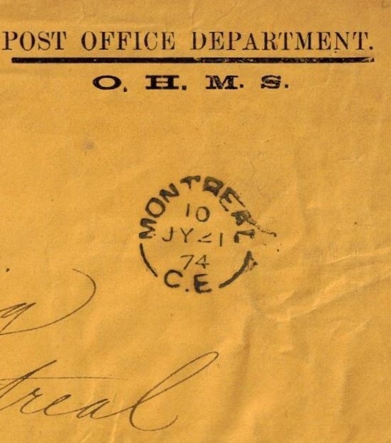 Canada 1874 OHMS Cover to Montreal on POST OFFICE DEPARTMENT RARE EARLY ...
