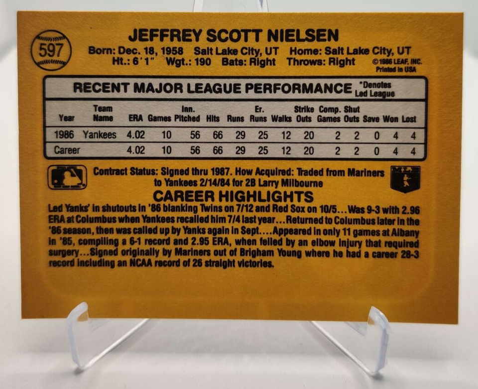 1987 Donruss #597 Scott Nielsen New York Yankees Baseball Card | eBay