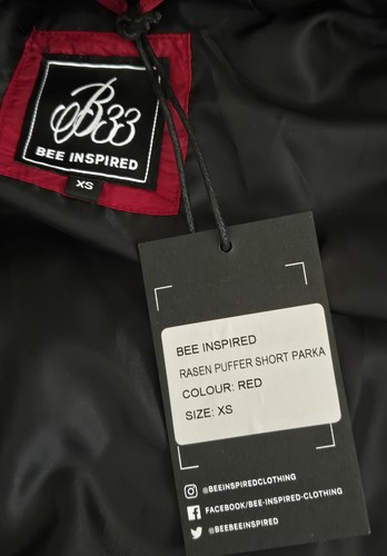 NEW BEE INSPIRED B33 XS RED RASEN PUFFER SHORT PARKA JACKET FUR LINED ...