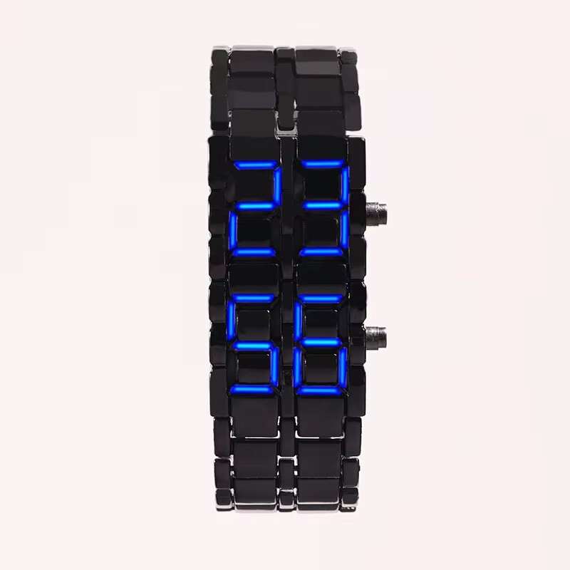 Men’s Stainless Steel LED Bracelet Watch Hidden Digital Red or Blue ...