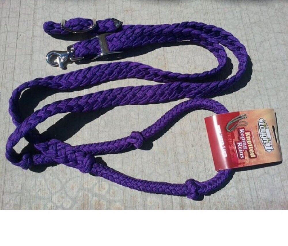 New! 7' foot long PURPLE KNOTTED ROPING NYLON REINS w/ Snap Conway ...