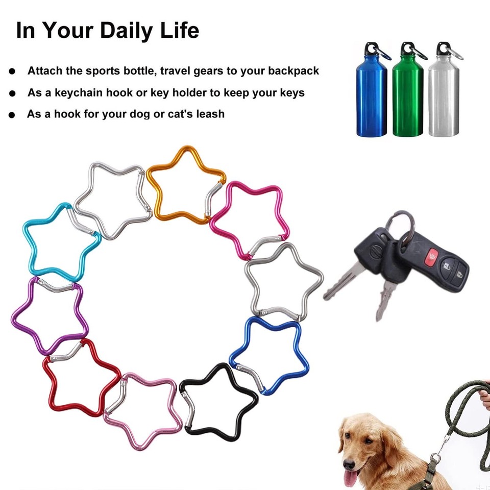 10 Pack Star Shape Carabiner Keychain Clips Spring Snap Hook Keyring ...