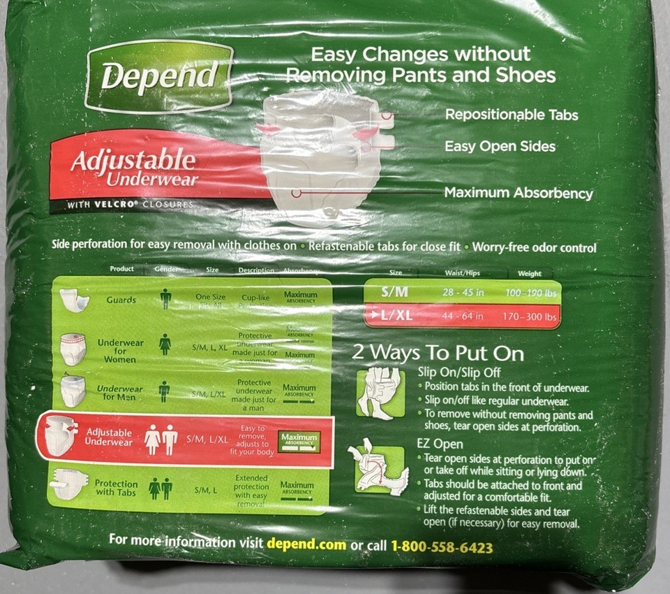 48 COUNT~3@16 each~DEPENDS PROTECTION with TABS~MAXIMUM ABSORBENCY ...