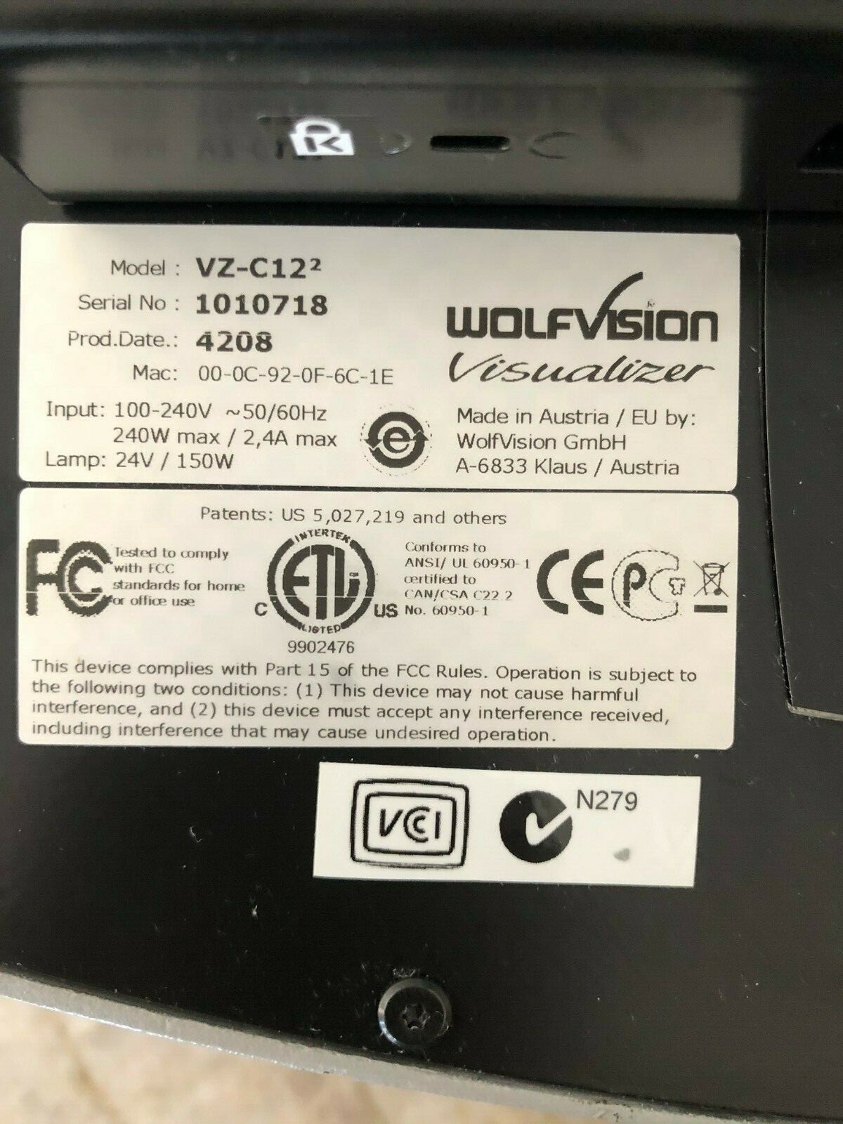 Wolfvision Visualizer Document Camera Projector VZ-C12 | eBay