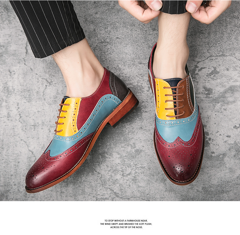 Men Brogues PU Round Toe Carved Lace Up Business Wedding Party Dress ...