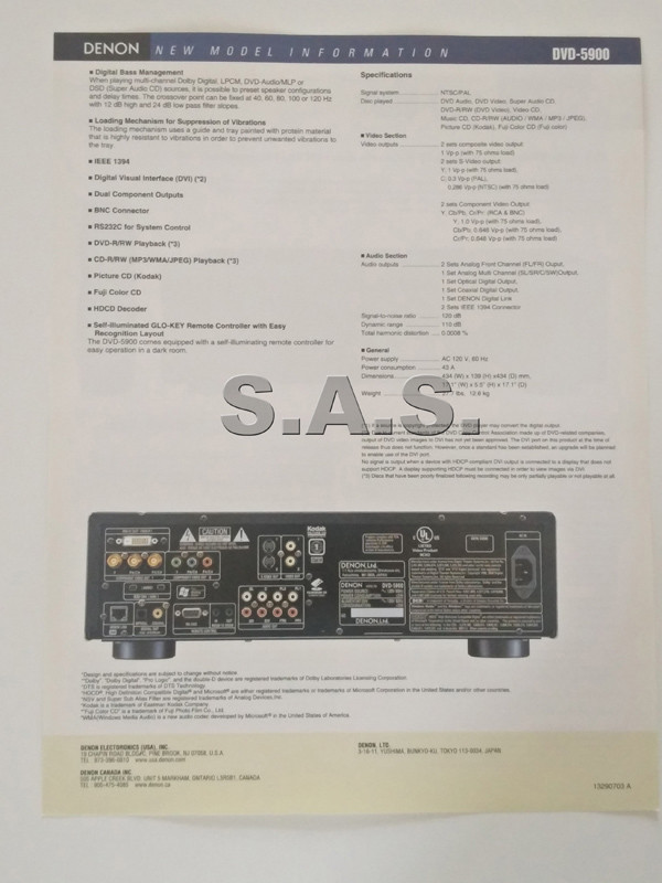 DENON DVD-5900 UNIVERSAL DISC PLAYER PRODUCT BROCHURE - MINT! | eBay