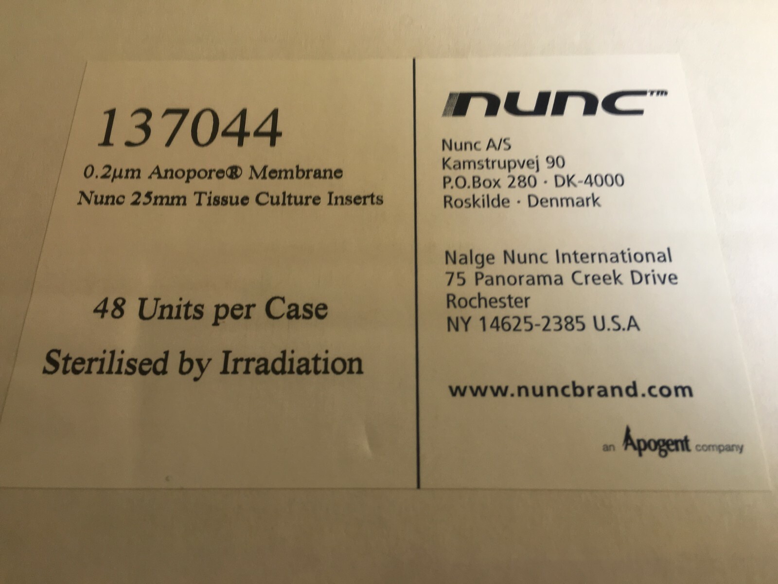 Qty. of 2 boxes 96 Nunc 137044 0.2um Anopore Membrane 25mm Tissue ...