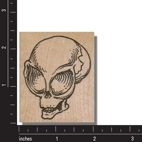 Wood Mounted Rubber Stamp, ALIEN SKULL, Skeleton, Halloween, Head ...