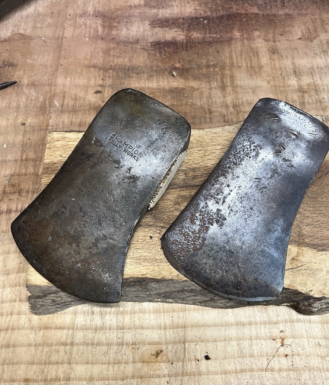 Pair Of Vintage Single Bit Axe Heads Champion Kelly Works & Romer Axe ...