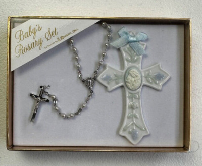 Roman Baby Boy Beaded Rosary and Porcelain Cross 2-Piece Set Blue | eBay