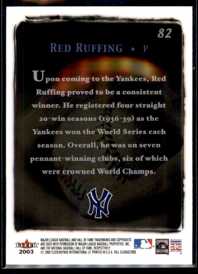 2003 Fleer Fall Classics #82 Red Ruffing | eBay