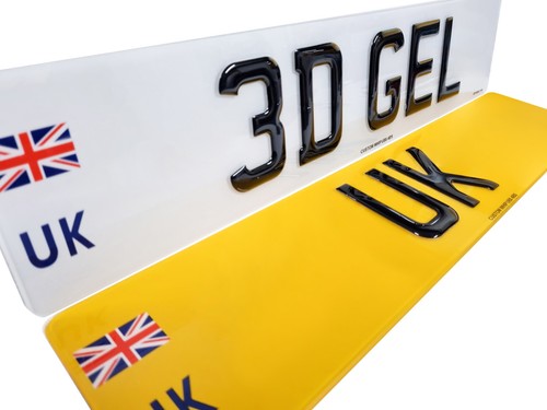 3D Gel Number Plates Gloss Black Domed Resin Raised UK Reg Car MOT ...
