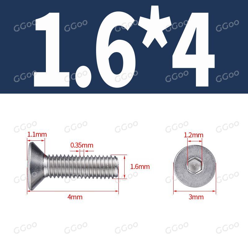 M1.6 - 1.6mm COUNTERSUNK BOLT CSK ALLEN KEY SOCKET SCREWS A2 STAINLESS ...