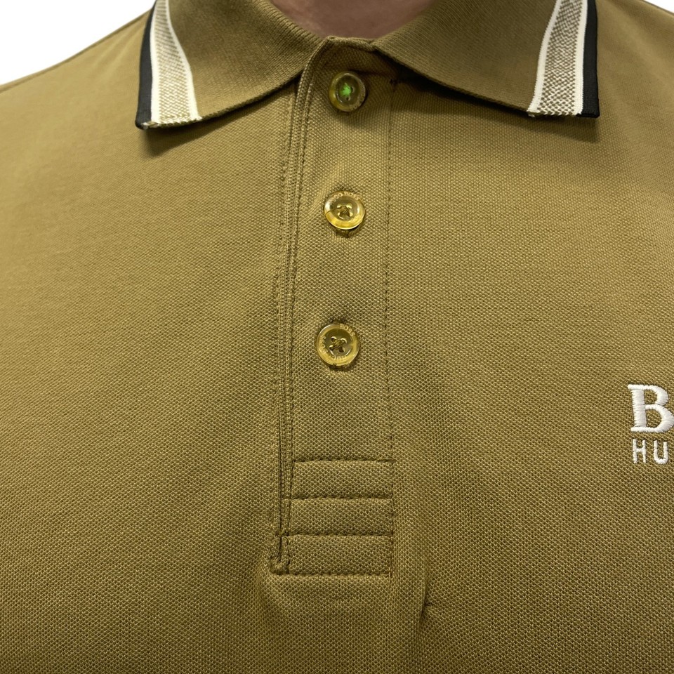 NWT Hugo Boss Polo Shirt With Contrast Logos Color Olive Green sz L (€ ...