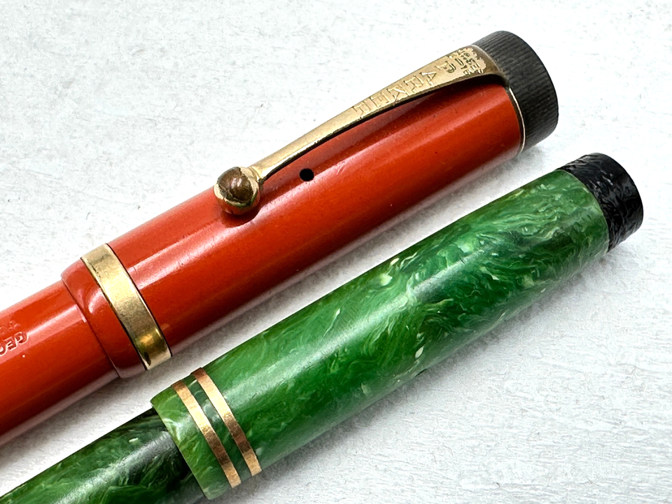 2 LOT VINTAGE c1929 PARKER LUCKY CURVE DUOFOLD JR BUTTON FILL FOUNTAIN ...