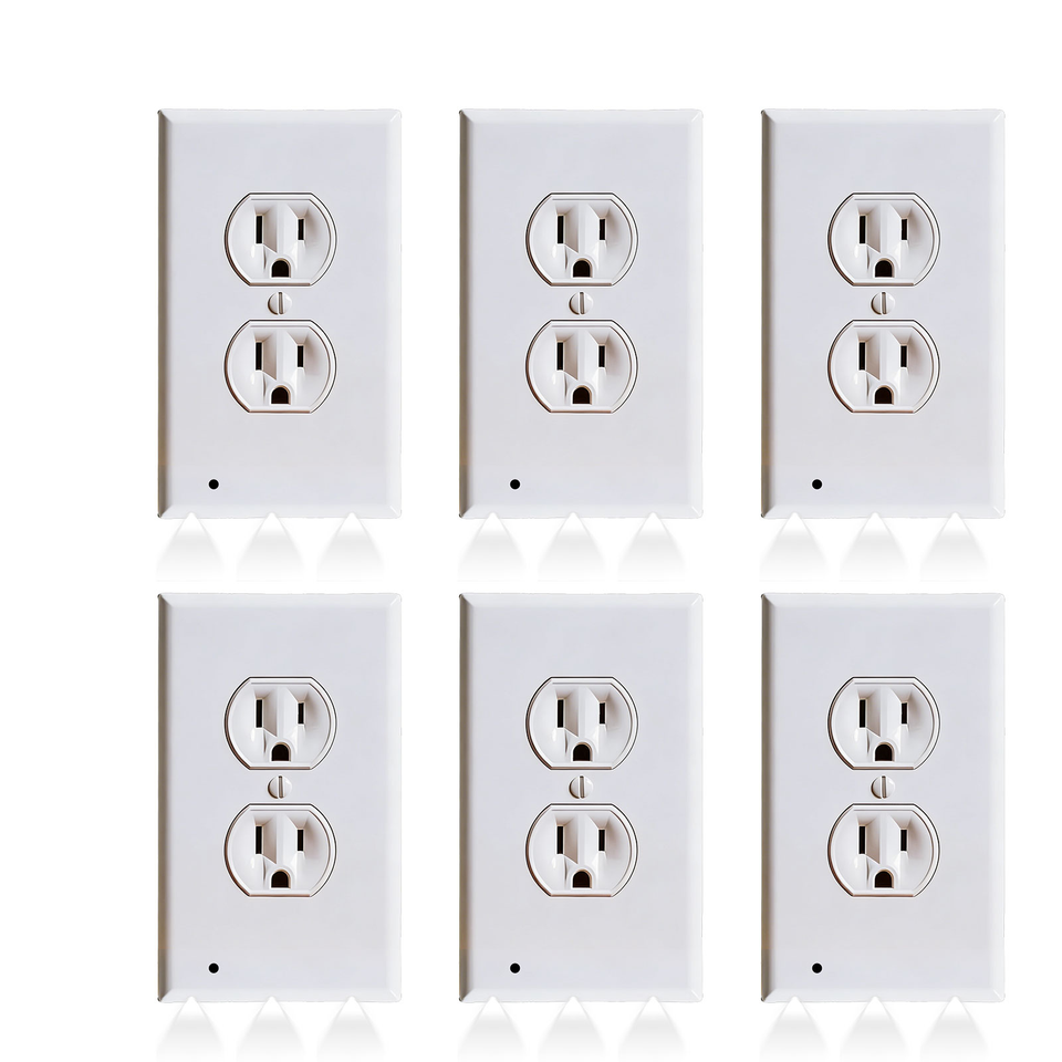 5 Pack Outlet Cover Built-In LED Night Light Bulbs Wall Plate Rounded ...