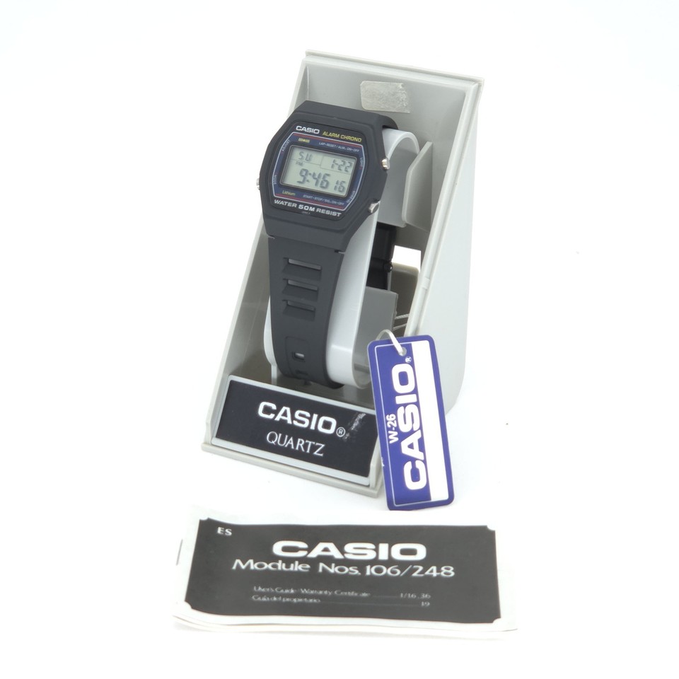 NOS CASIO W-26 LITHIUM ALARM CHRONO WR 50M VINTAGE DIGITAL WATCH JAPAN ...