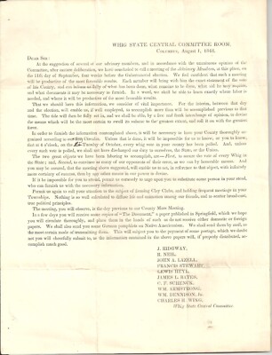 OH 1844 WHIG Comm. Letter on Forming Henry CLAY CLUBS ~ Rep. Hon ...