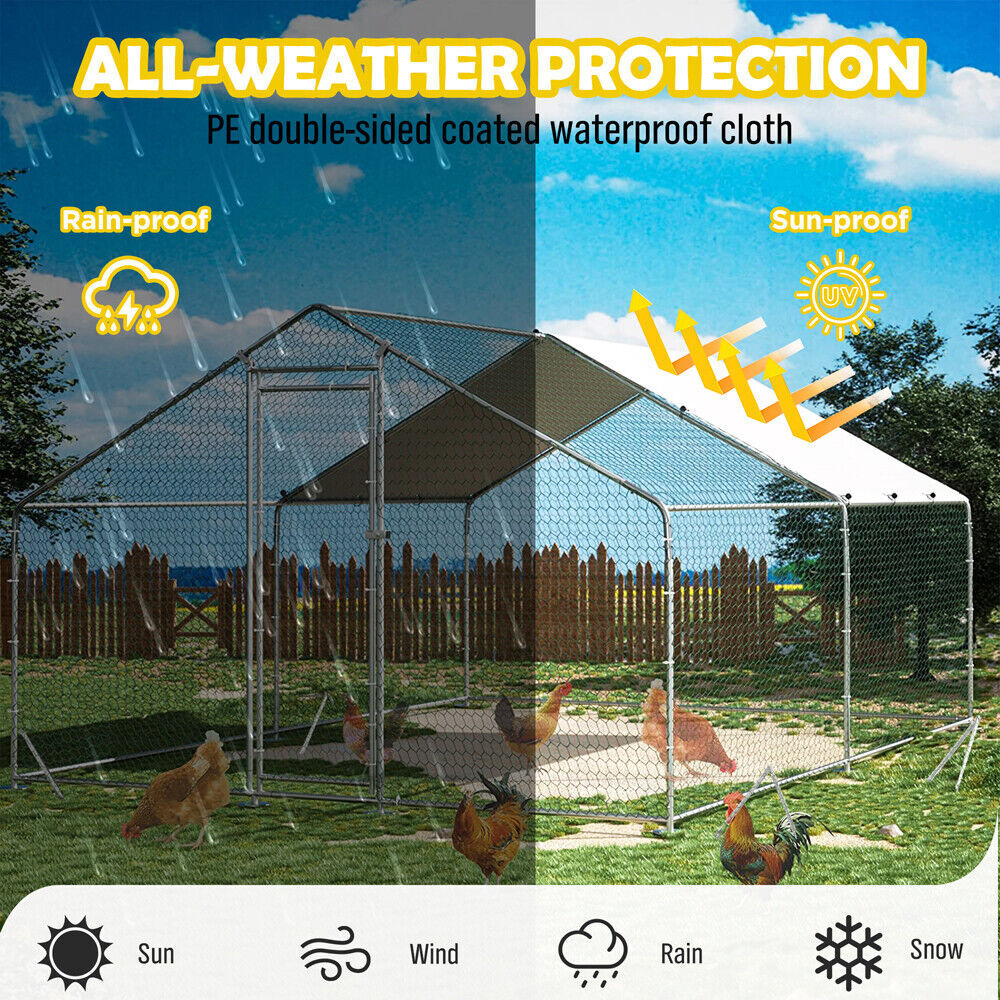 VaKa 3x4x1.95m Metal Walk-in Chicken Coop Rabbit Hutch Cage Hen House ...