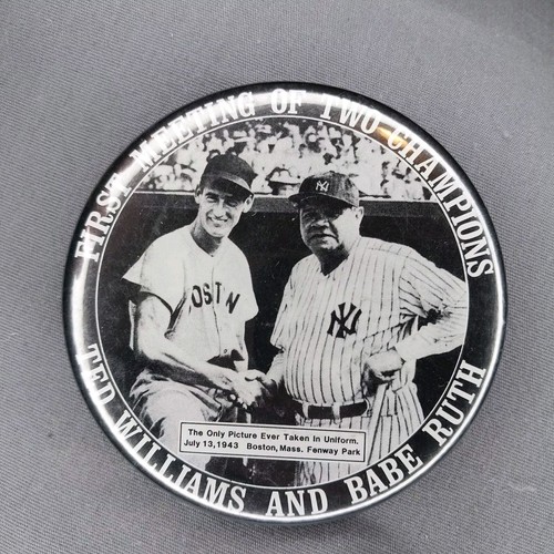 1st Meeting of Ted Williams Babe Ruth Yankees 1943 Baseball Pinback ...