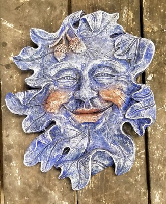 Acorn Leaf man Face Mythical Wall Decor Green man Sculpture Blue Color ...