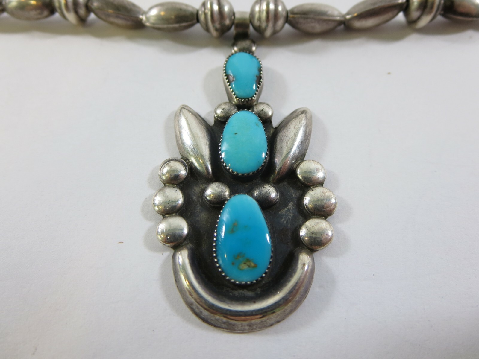 Navajo Sterling Turquoise Necklace Bench Beads and Cr… - Gem