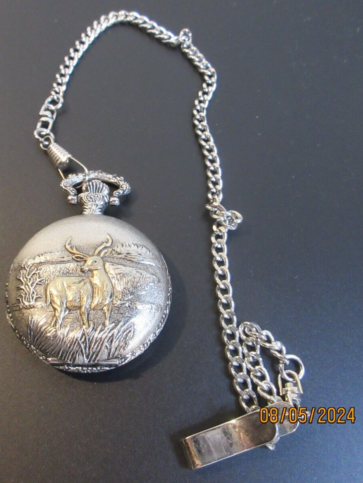 DETAILS QUARTZ POCKET WATCH WITH DEER AND WATCH FOB~JAPAN MOVEMENT | eBay