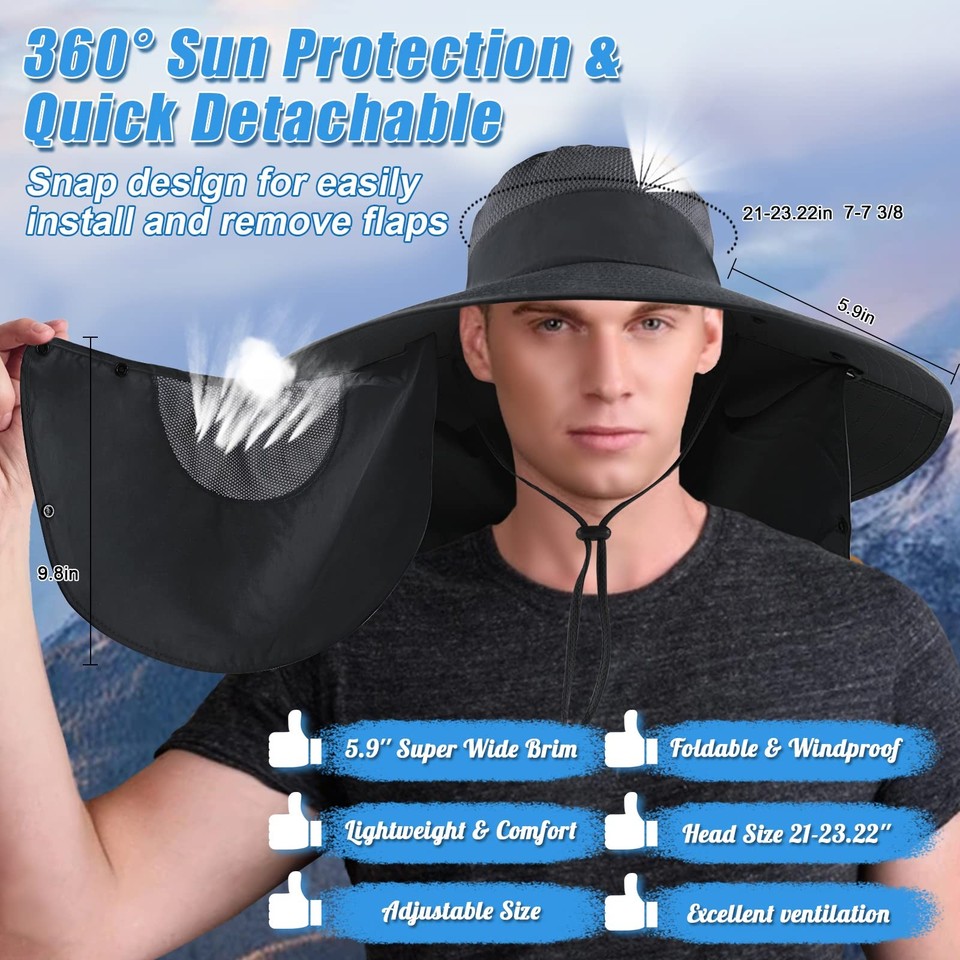 Super Wide Brim Fishing Hat UPF 50+ Sun Safari Hat with Removable Neck Face F... | eBay