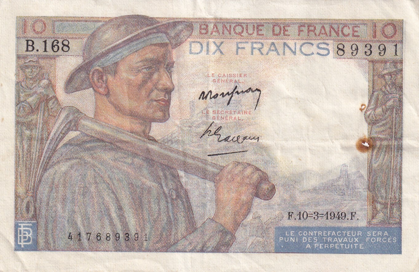 BILLET DE BANQUE banknote money 10 Francs MINEUR 10-03-1949 F B.168 ...