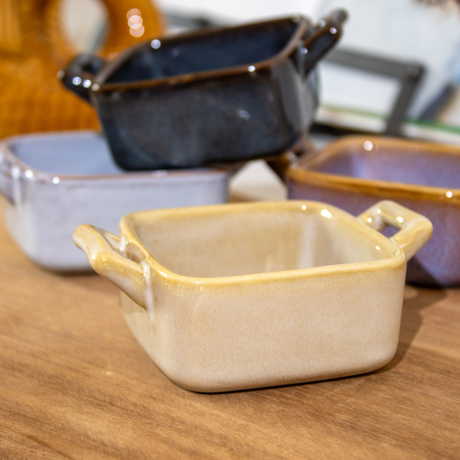 Reactive Glaze Square Ramekins Set Of 4 Ceramic Dark Colour Mix Mini ...