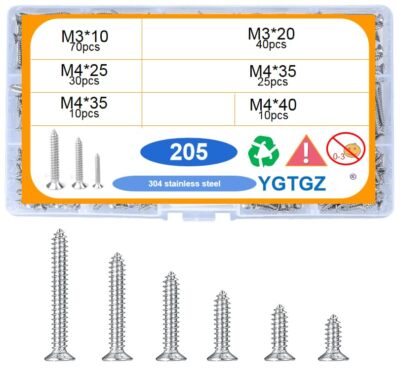 205PCS Self Tapping Screws Assortment Fasteners Set M3/M4/M5 Sheet ...