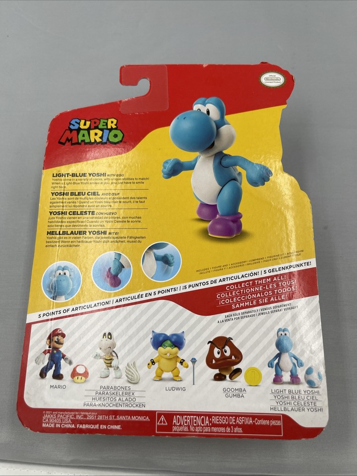 Jakks Super Mario 4” Light Blue Yoshi Action Figure with Egg | eBay