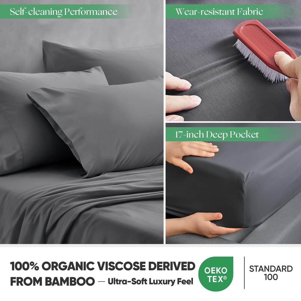 Silver Infused Bed Sheets Set, Temperature-Regulating Fabric with Self ...