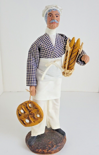 Vtg Hand Painted SANTONS FLORENCE Clay Baker w/Bread Figurine - 10 ½" H ...
