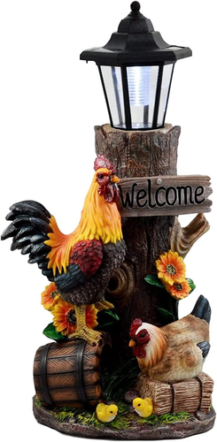 Ebros Country Farm Rooster Hen and Chicks Family by Sunflowers Solar ...