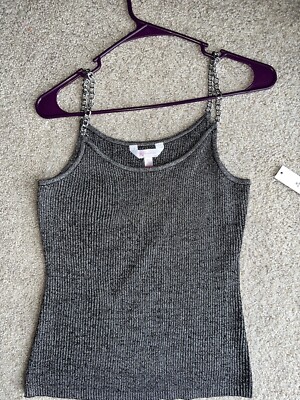 Chain Strap Tank Top Sweater Women Medium 7-9, Black Silver Metallic ...