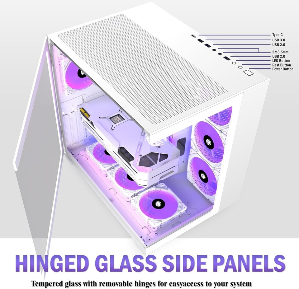 PC CASE ATX 9 PWM ARGB Fans Pre-Installed, Mid-Tower Gaming PC Case,270 ...