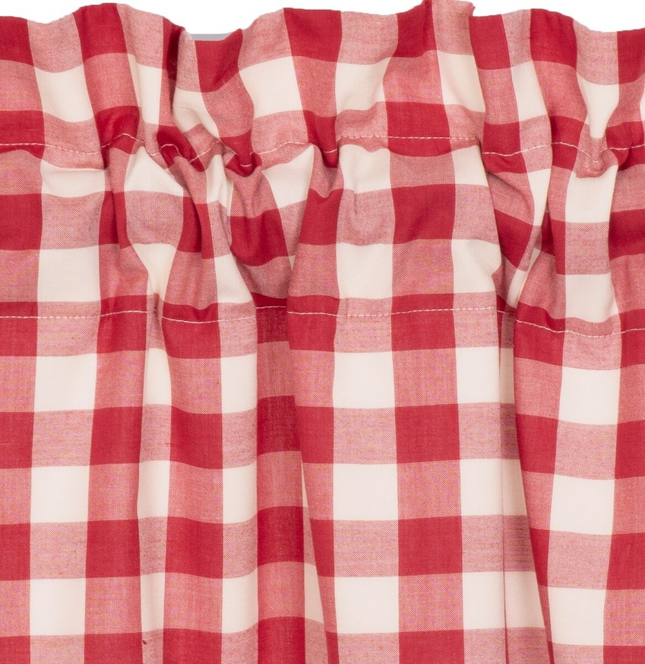 60” W Red & White Buffalo Check Cotton Window Valance Country Farmhouse ...
