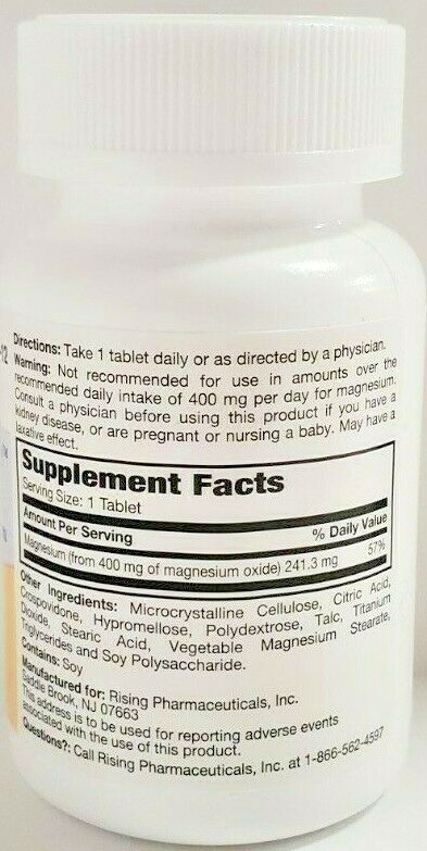 Rising Pharmaceuticals Magnesium Oxide 400mg 120ct Tablets -Expiration ...