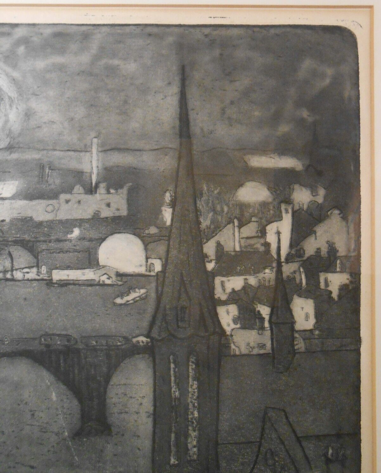 ISABELLA BANKS MARKELL (USA 1891-1980) 'BOSTON' B/W AQUATINT PRNT #4/50 ...